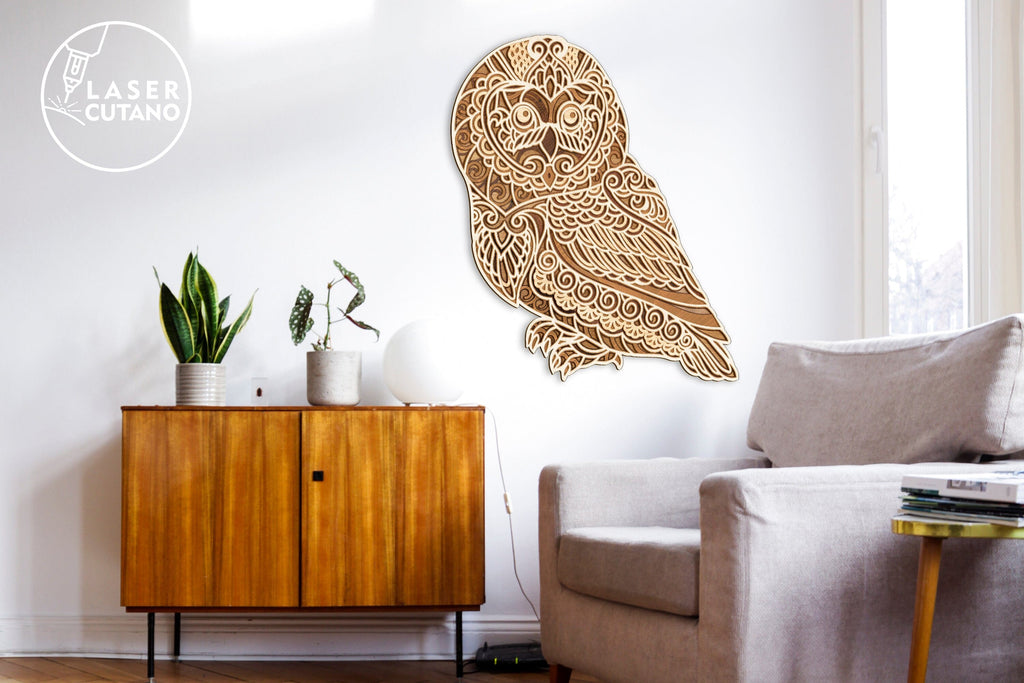 OWL Laser Cut File, Multilayer Wall Decoration - So Fontsy