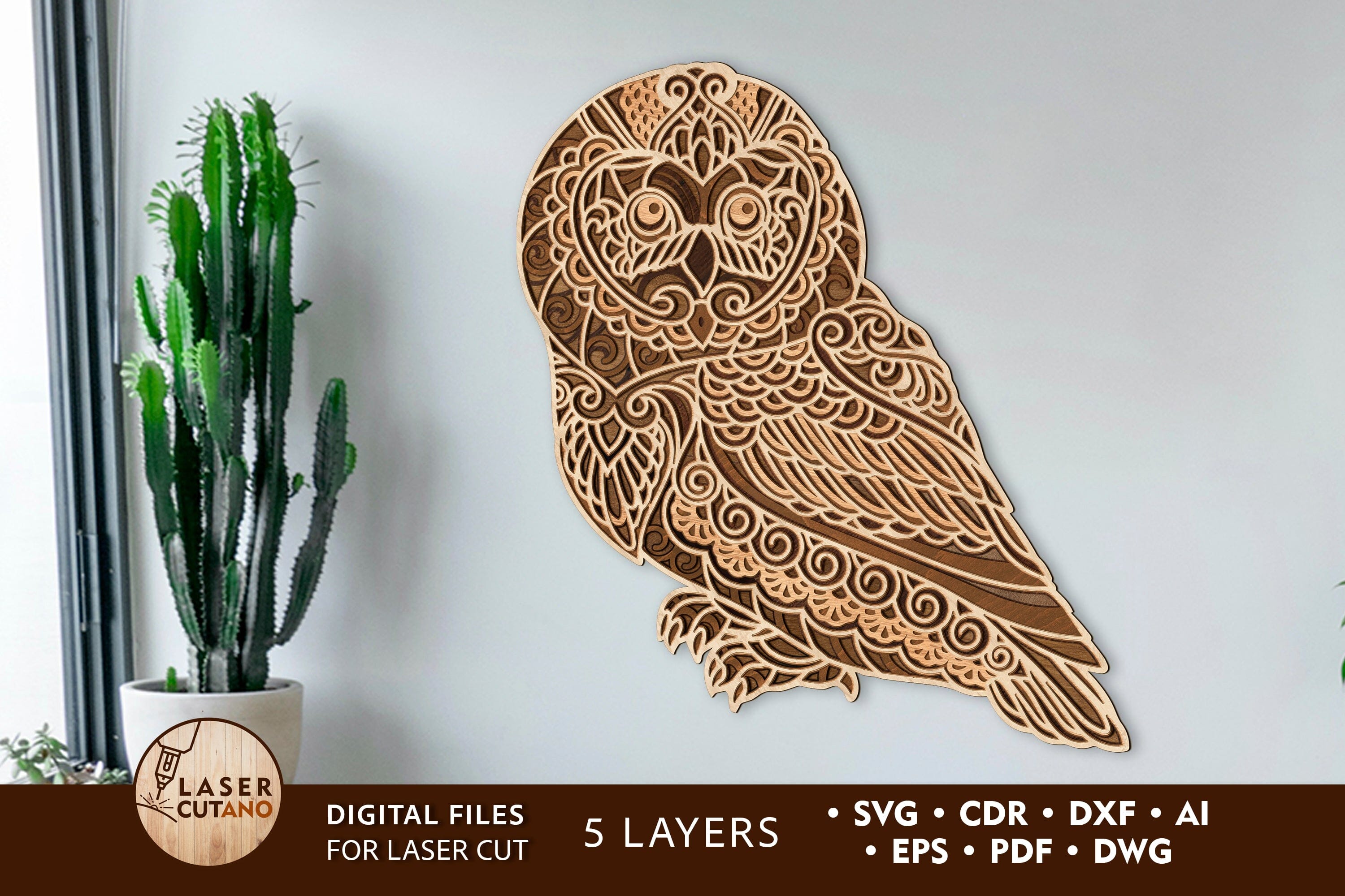 OWL Laser Cut File, Multilayer Wall Decoration - So Fontsy