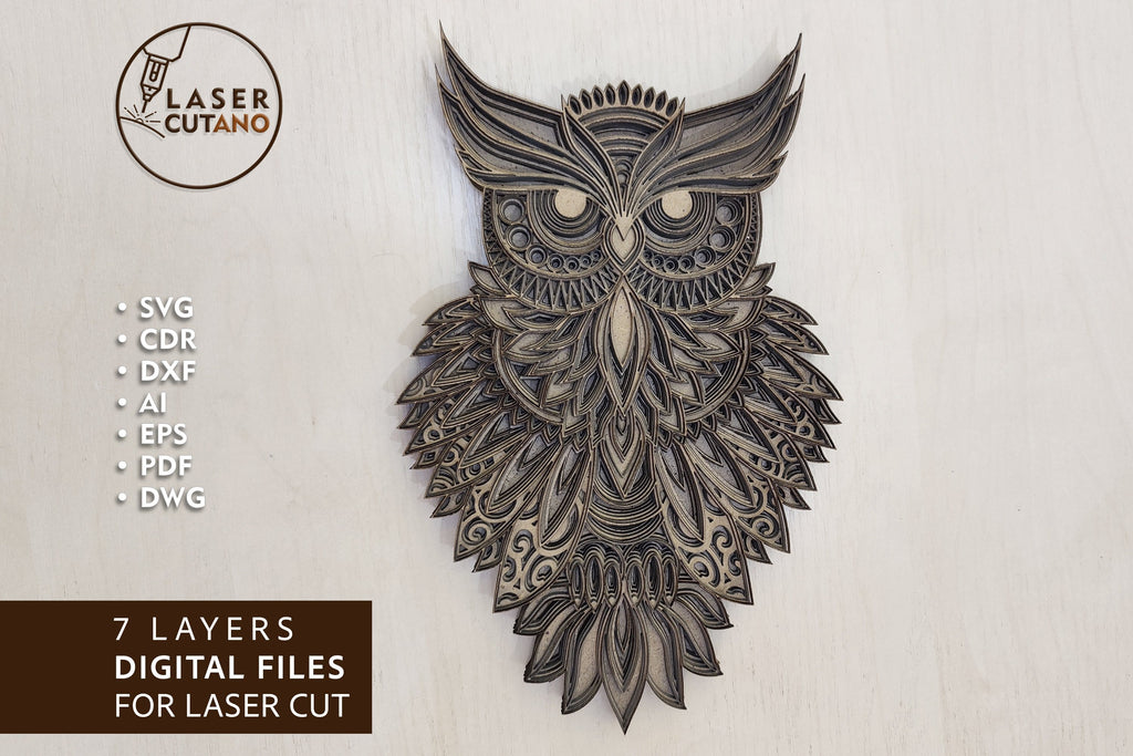 Owl - Multilayer Laser Cut Files, Mandala, SVG, 3D Design - So Fontsy