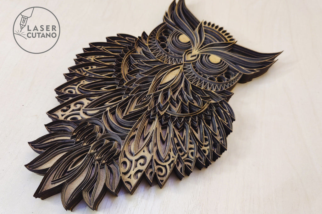 Owl - Multilayer Laser Cut Files, Mandala, SVG, 3D Design - So Fontsy