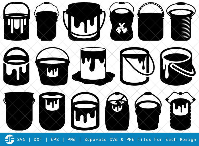 Paint Bucket SVG Cut Files | Painter Silhouette Bundle - So Fontsy
