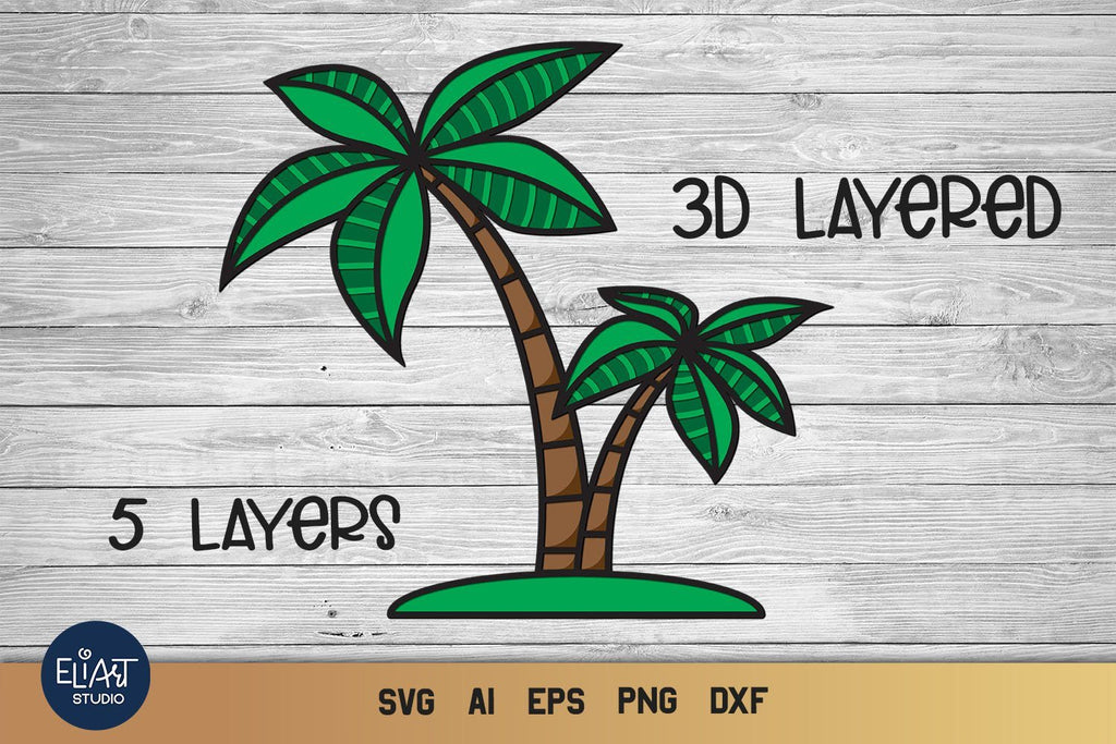 Palm Tree SVG, 3D Layered Summer SVG, Tropical SVG. - So Fontsy