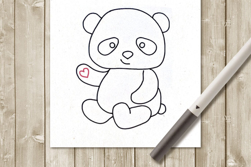Panda Bear Waving SKETCH Single Line Drawing - So Fontsy