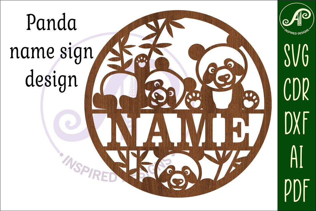 Panda name sign svg laser cut template - So Fontsy