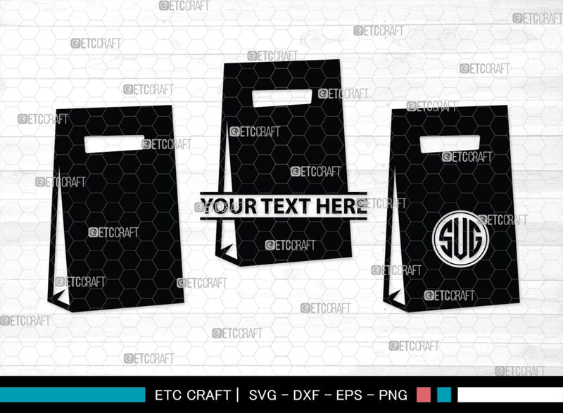 Paper Bag Monogram, Paper Bag Silhouette, Paper Bag SVG, Bag Svg, Hand ...