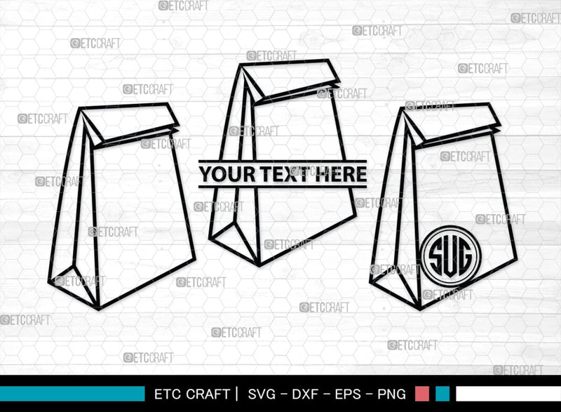 Paper Bag Monogram, Paper Bag Silhouette, Paper Bag SVG, Bag Svg, Hand ...
