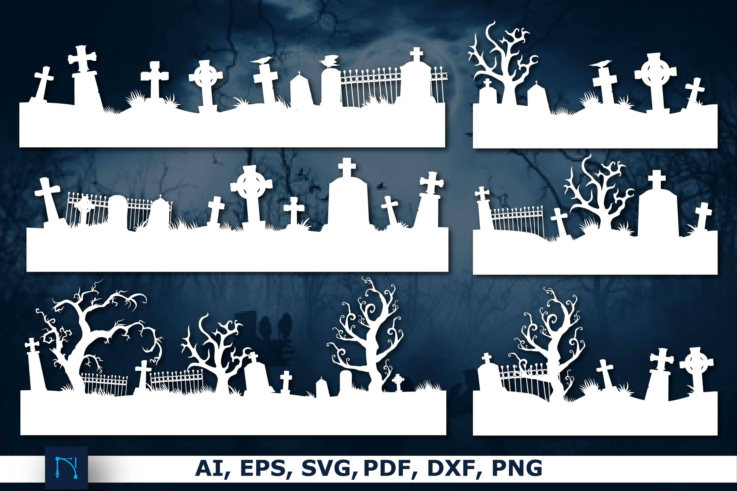 Paper Cut Cemetery Scene SVG Bundle - So Fontsy