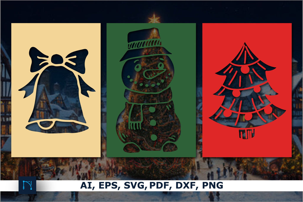 Paper cut Christmas card SVG bundle - So Fontsy