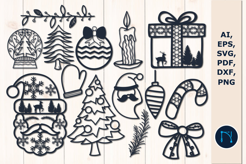 paper cut Christmas element SVG bundle - So Fontsy