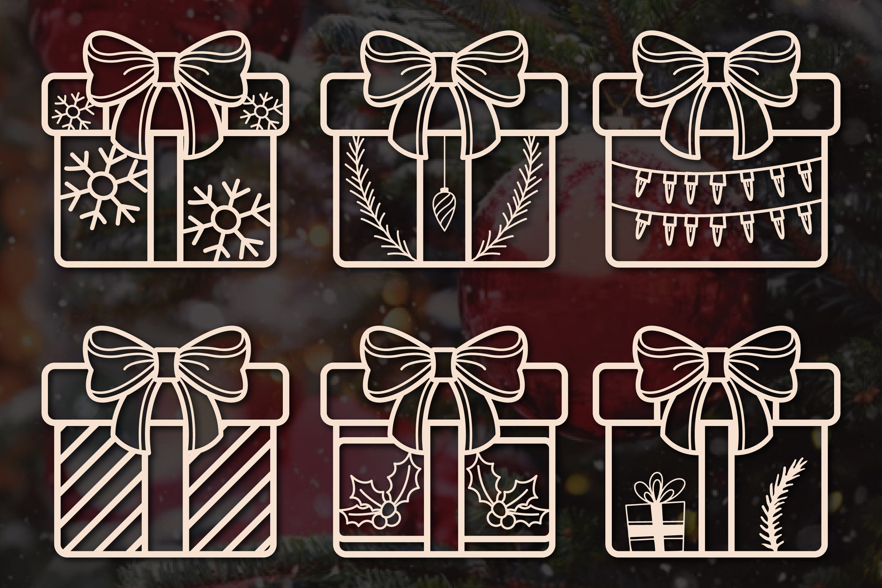 paper cut Christmas gift box SVG bundle - So Fontsy