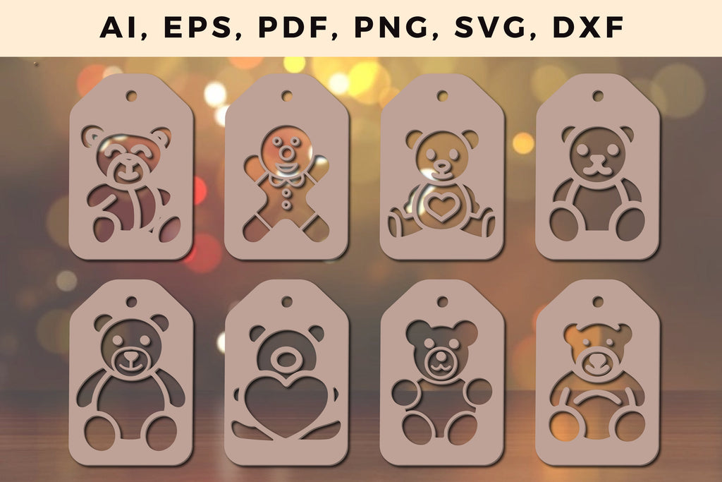 Paper Cut Christmas Teddy Bear Tag Set, Multilayer Laser Cut Files, SVG ...