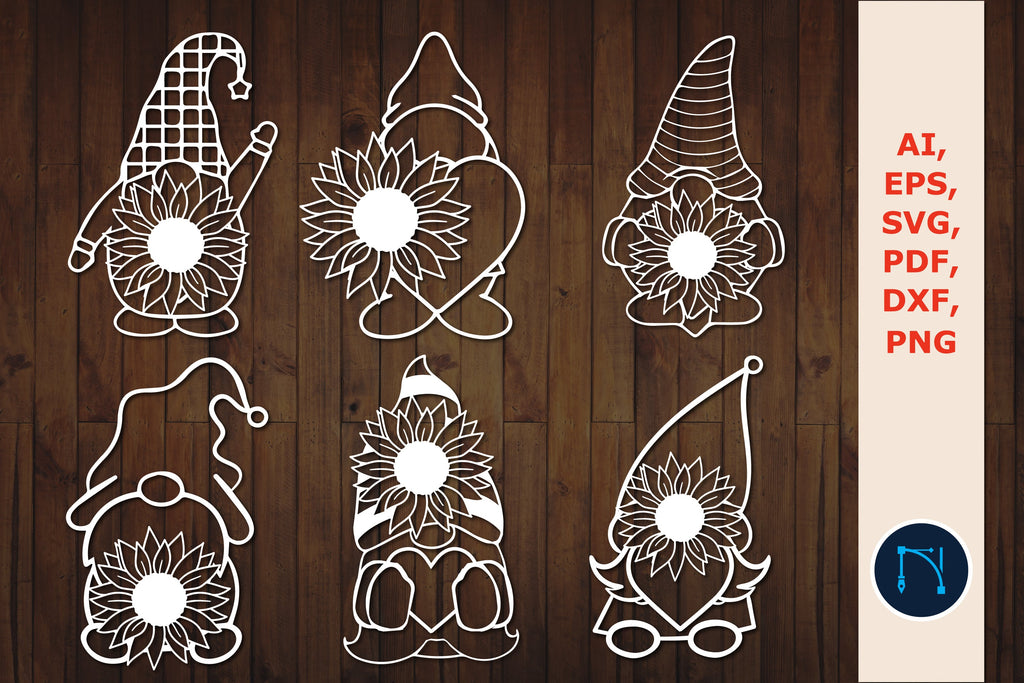 paper cut Gnome with sunflowers SVG bundle - So Fontsy
