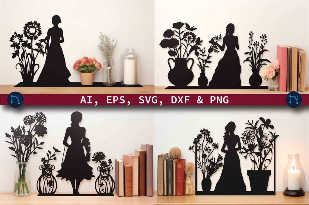 Paper Cut Lady with Flowers SVG Bundle - So Fontsy
