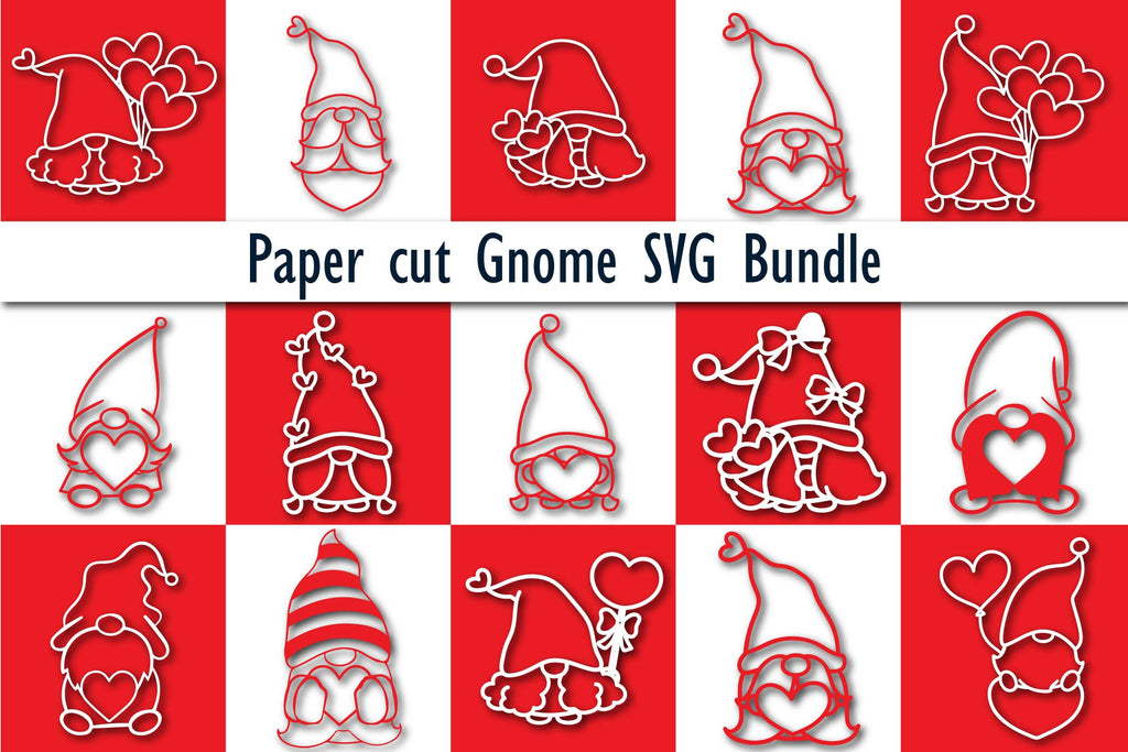 Paper cut Valentine Gnome SVG Bundle - So Fontsy
