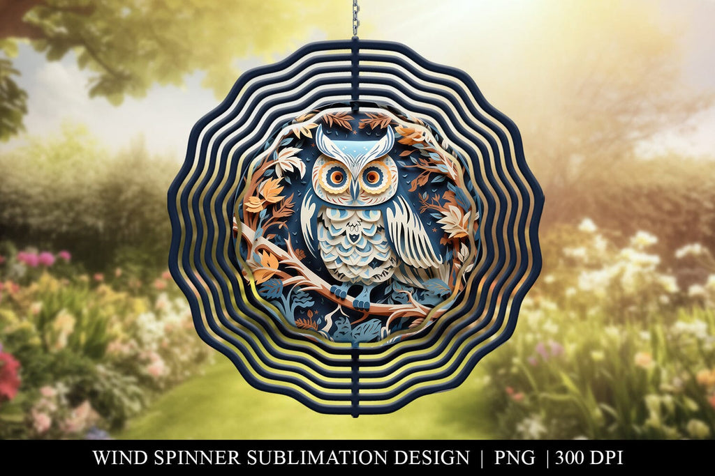 Paper Cut Woodland Owl Wind Spinner PNG For Sublimation - So Fontsy