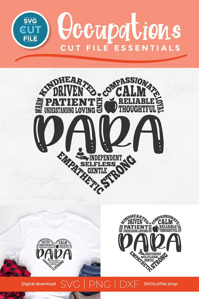 Paraprofessional svg, para svg, subway art, word cloud, word art, heart ...