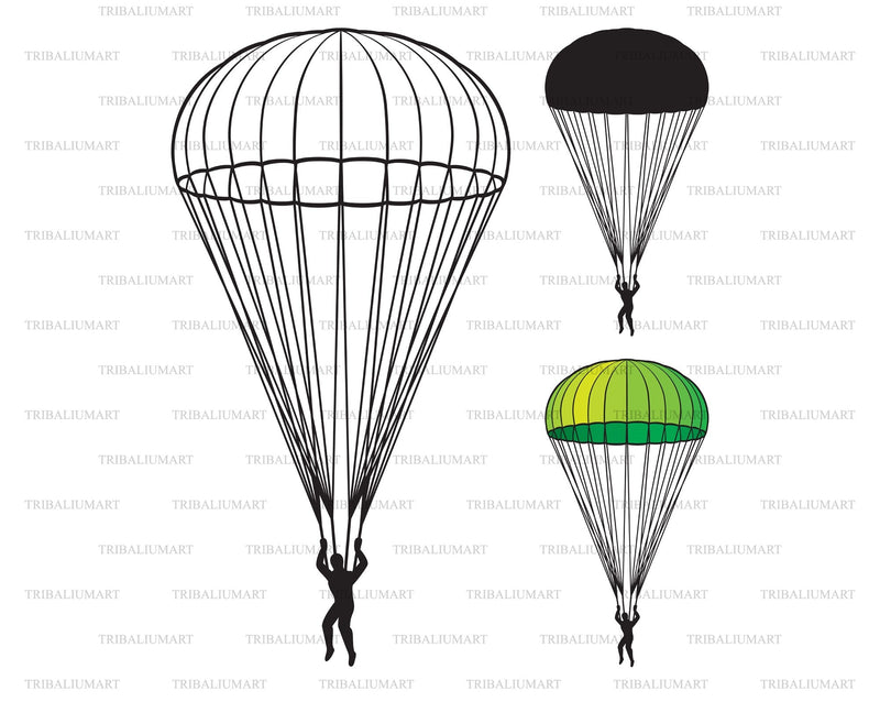 Parachute. Clip Art silhouettes (eps, svg, pdf, png, dxf, jpeg). - So ...