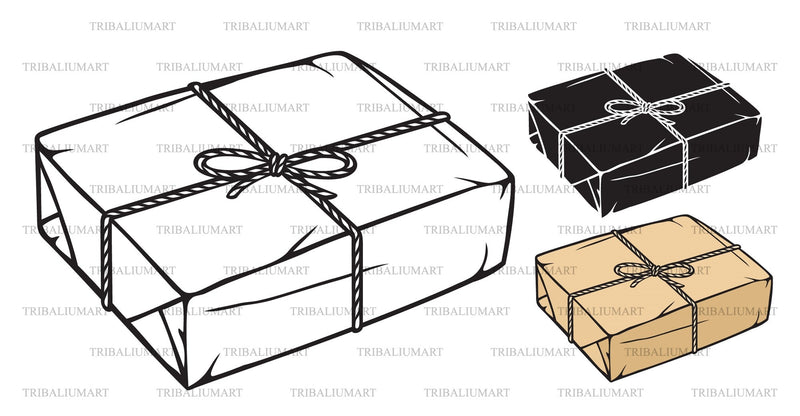Parcel box with rope and kraft paper. Cut files for Cricut. Clip Art ...