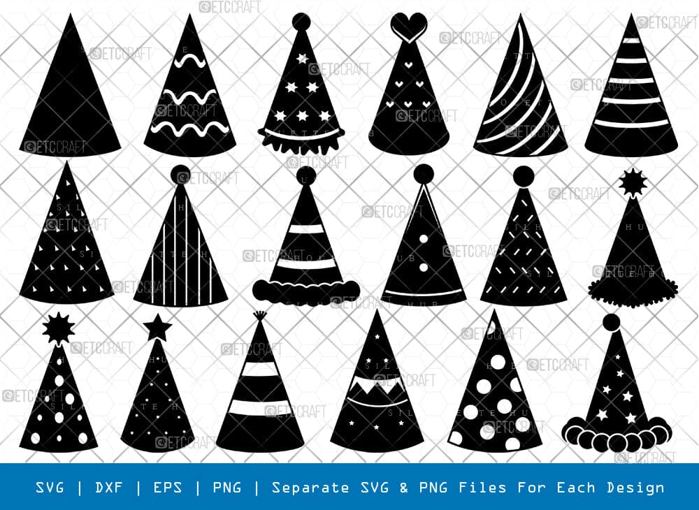 Party Hats Silhouette, Party Hats SVG, Birthday Hat Svg, Celebration ...
