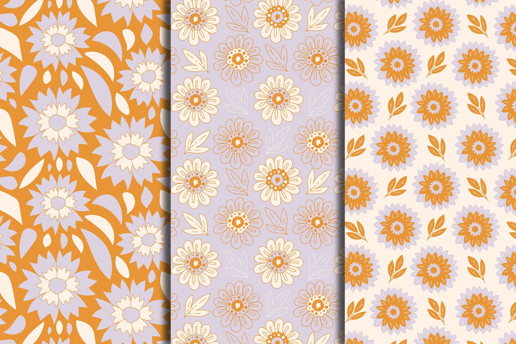 Pastel Flowers Seamless Patterns - So Fontsy