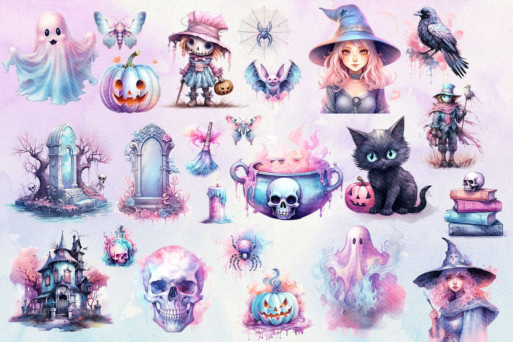Pastel Halloween Clipart Bundle - 25 Transparent PNG's - So Fontsy