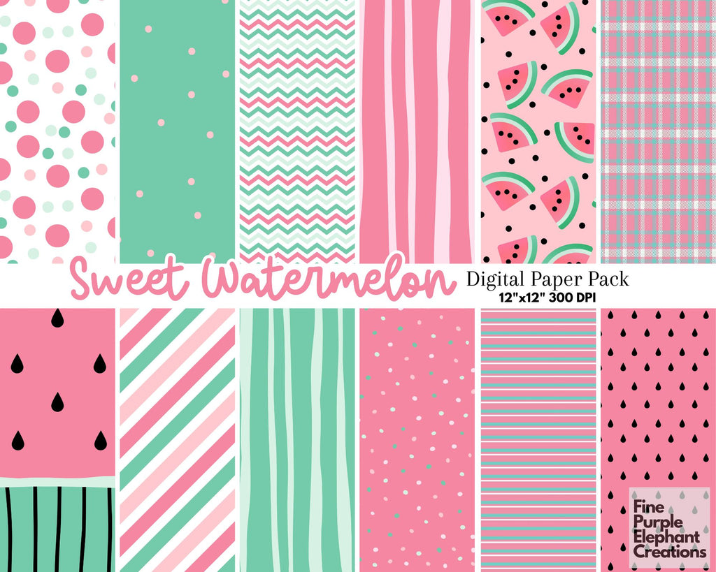 Pastel Watermelon Digital Paper | Summer Themed Scrapbook - So Fontsy