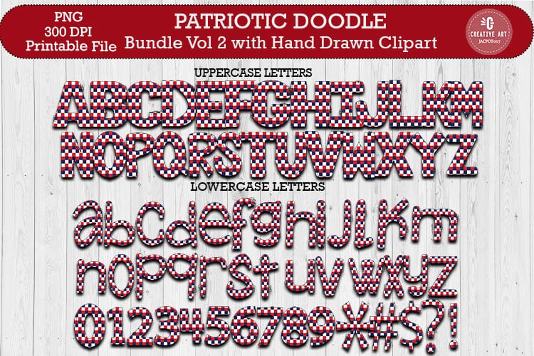 Patriotic Doodle Alpabhet Bundle, 4th of July Alphabet PNG - So Fontsy