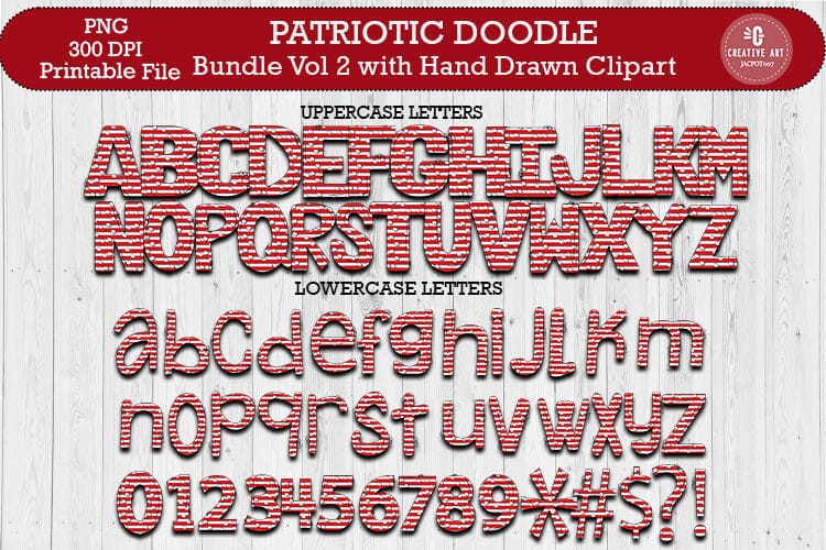 Patriotic Doodle Alpabhet Bundle, 4th of July Alphabet PNG - So Fontsy