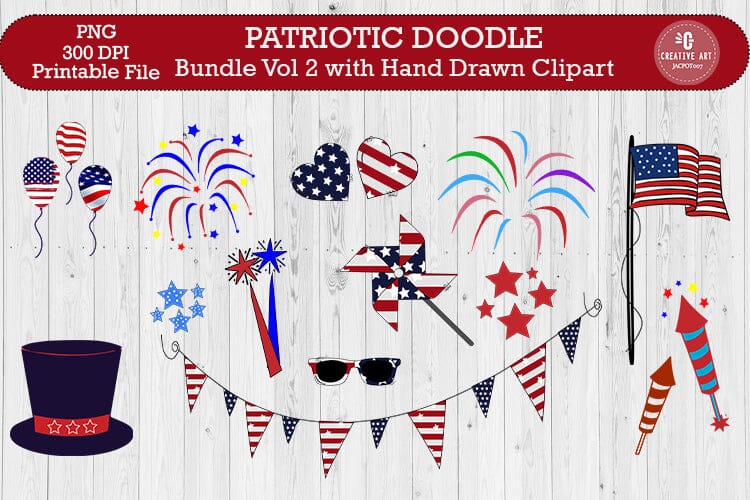 Patriotic Doodle Alpabhet Bundle, 4th of July Alphabet PNG - So Fontsy