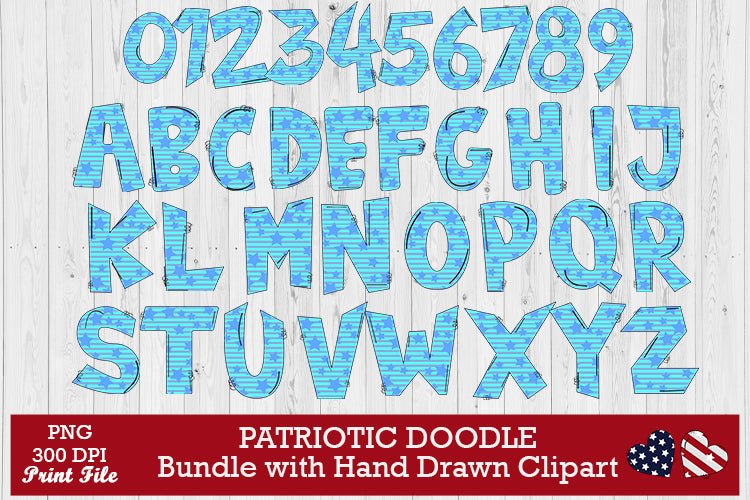 Patriotic Doodle Bundle with Hand Drawn Clipart - So Fontsy