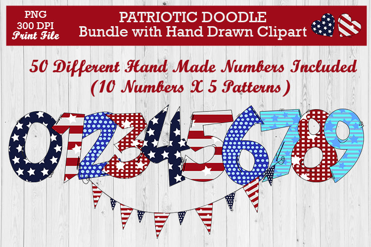 Patriotic Doodle Bundle with Hand Drawn Clipart - So Fontsy