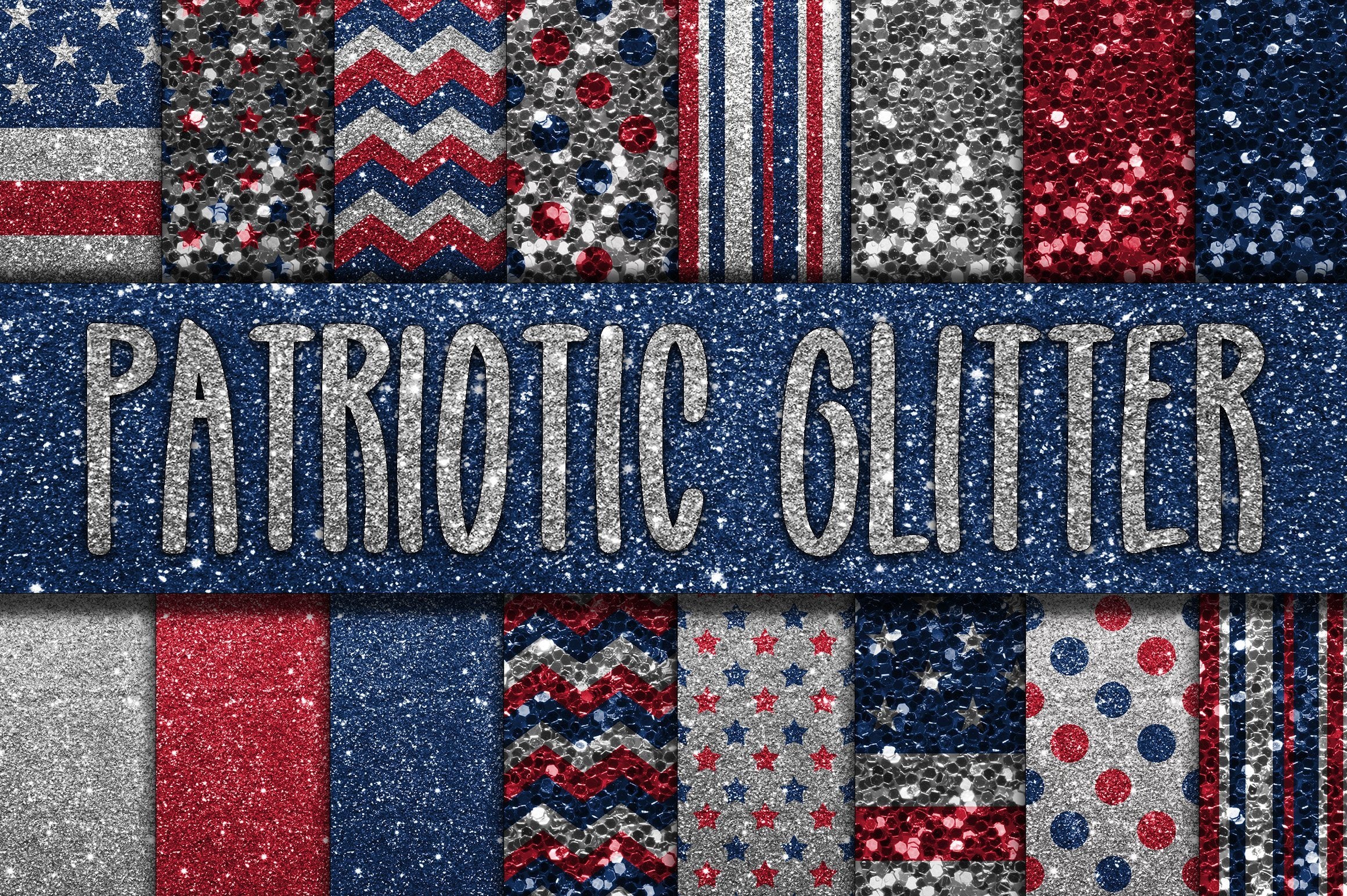 Patriotic Glitter Digital Papers - So Fontsy