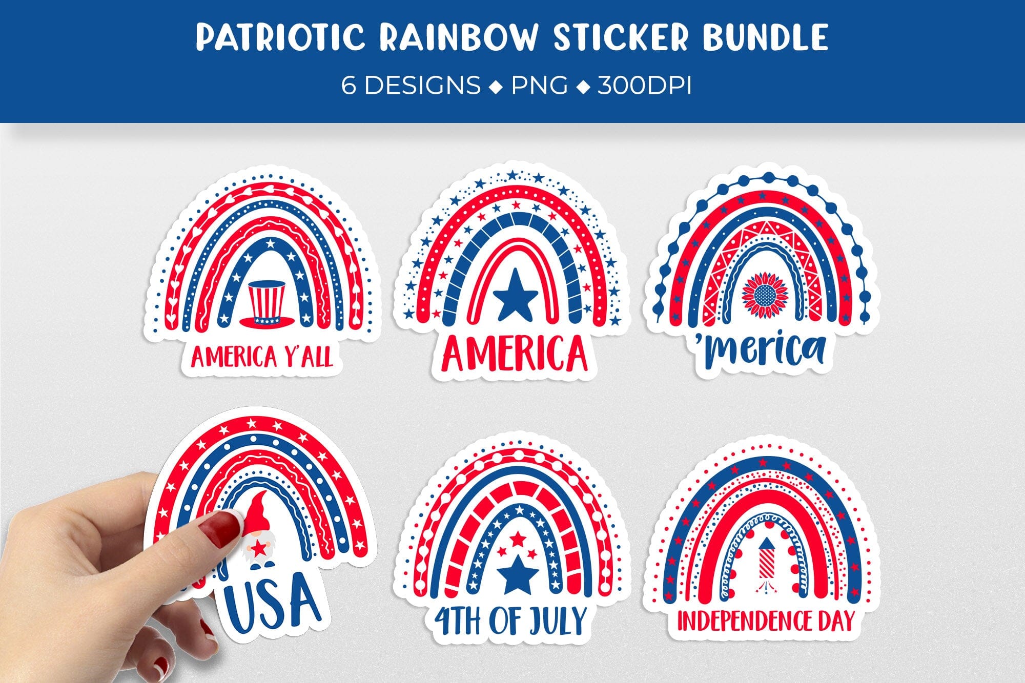 Patriotic rainbow sticker bundle. Fourth of July stickers printable ...