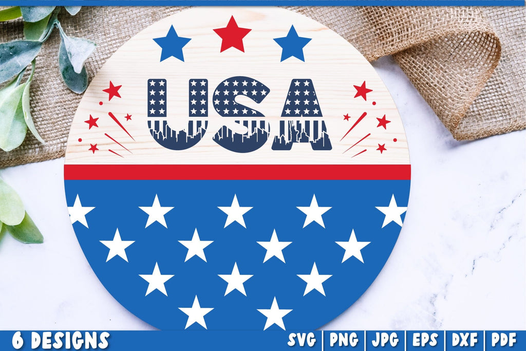 Patriotic Round Sign SVG Bundle | 4th of July Door Hanger - So Fontsy