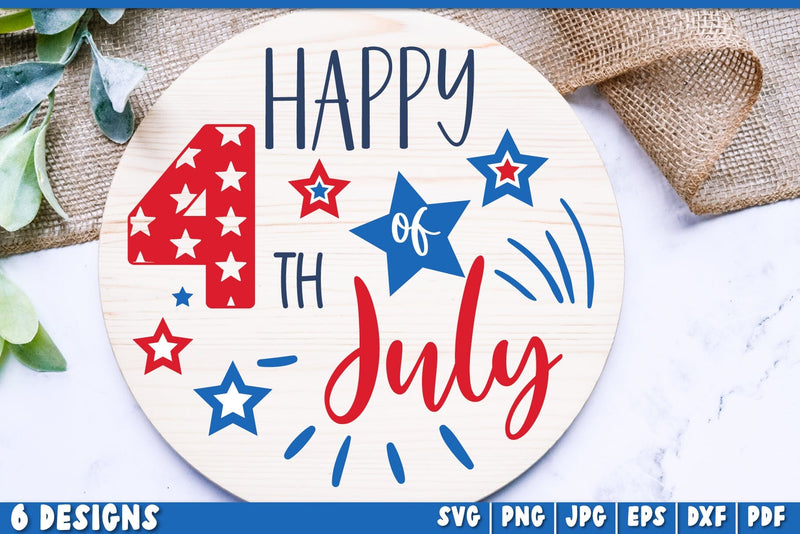 Patriotic Round Sign SVG Bundle | 4th of July Door Hanger - So Fontsy