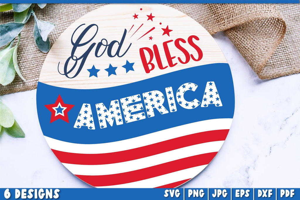 Patriotic Round Sign SVG Bundle | 4th of July Door Hanger - So Fontsy