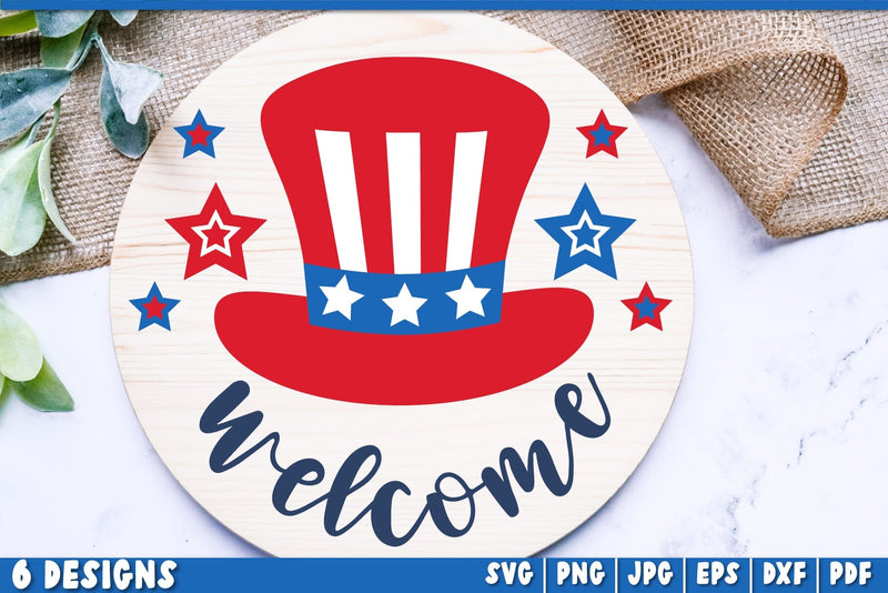 Patriotic Round Sign SVG Bundle | 4th of July Door Hanger - So Fontsy