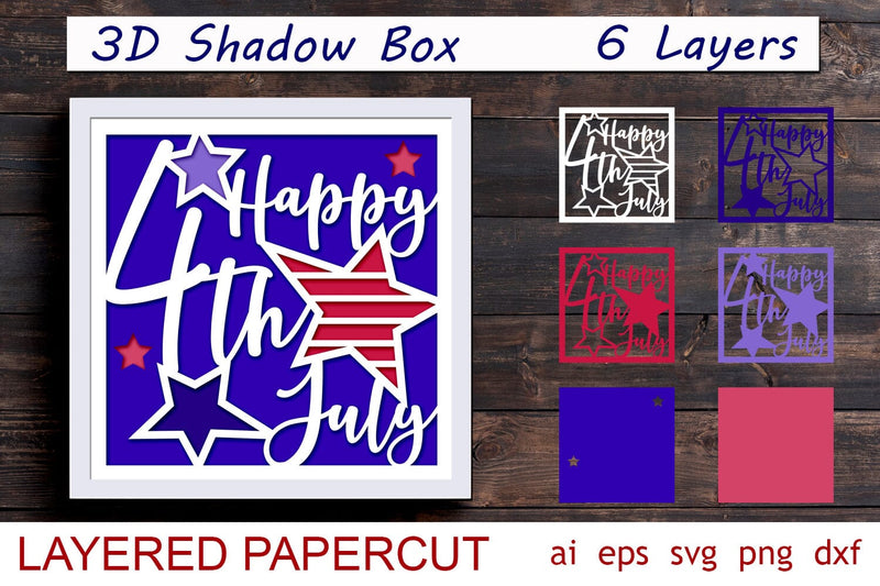 Patriotic shadow box svg, 4th of July laser cut, Layered template - So ...