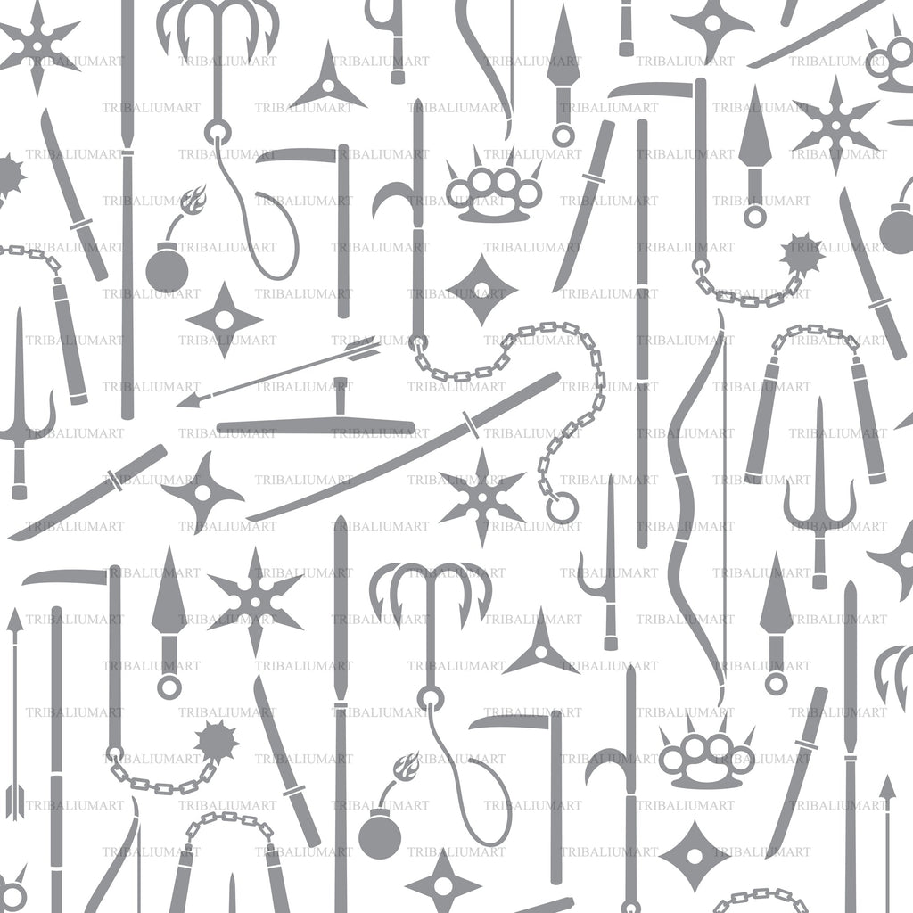 Pattern with icons of ninja weapons. Cut files for Cricut. Clip Art ...