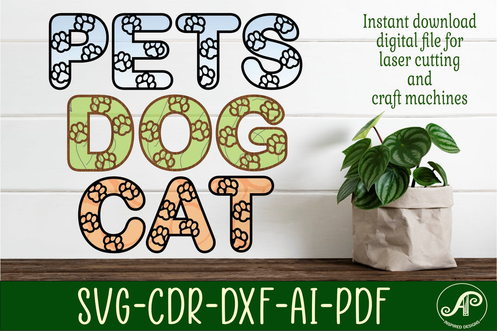 Paw print letters alphabet set. 26 layered letters. - So Fontsy