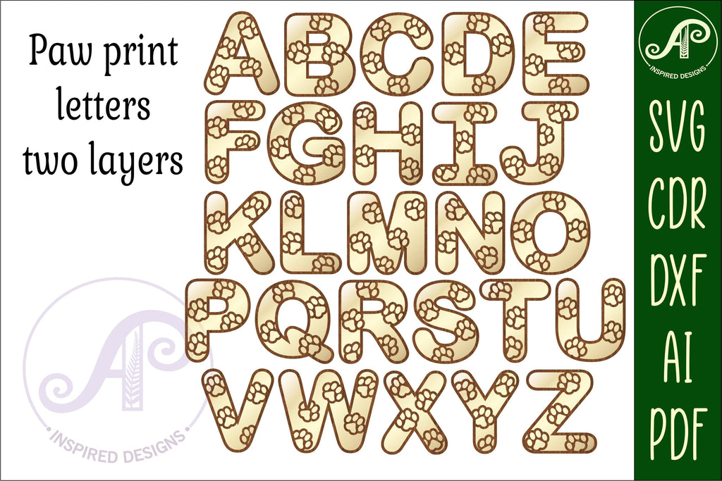 Paw print letters alphabet set. 26 layered letters. - So Fontsy