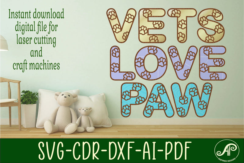 Paw print letters alphabet set. 26 layered letters. - So Fontsy