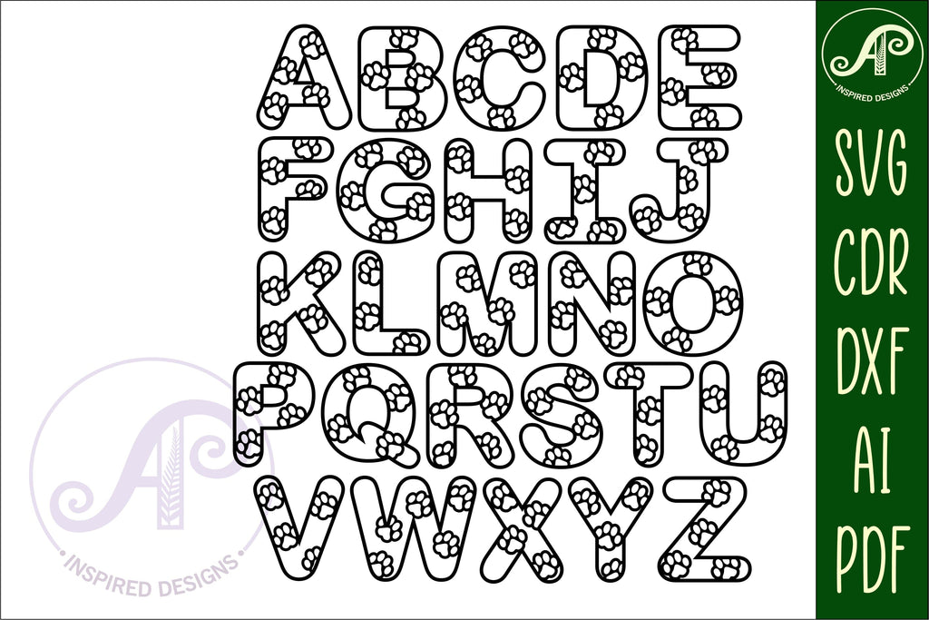 Paw print letters alphabet set. 26 layered letters. - So Fontsy