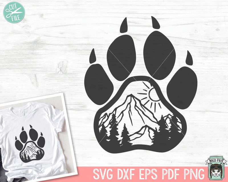 Paw Print SVG, Mountain Scene SVG, Adventure SVG, Forest Trees svg ...