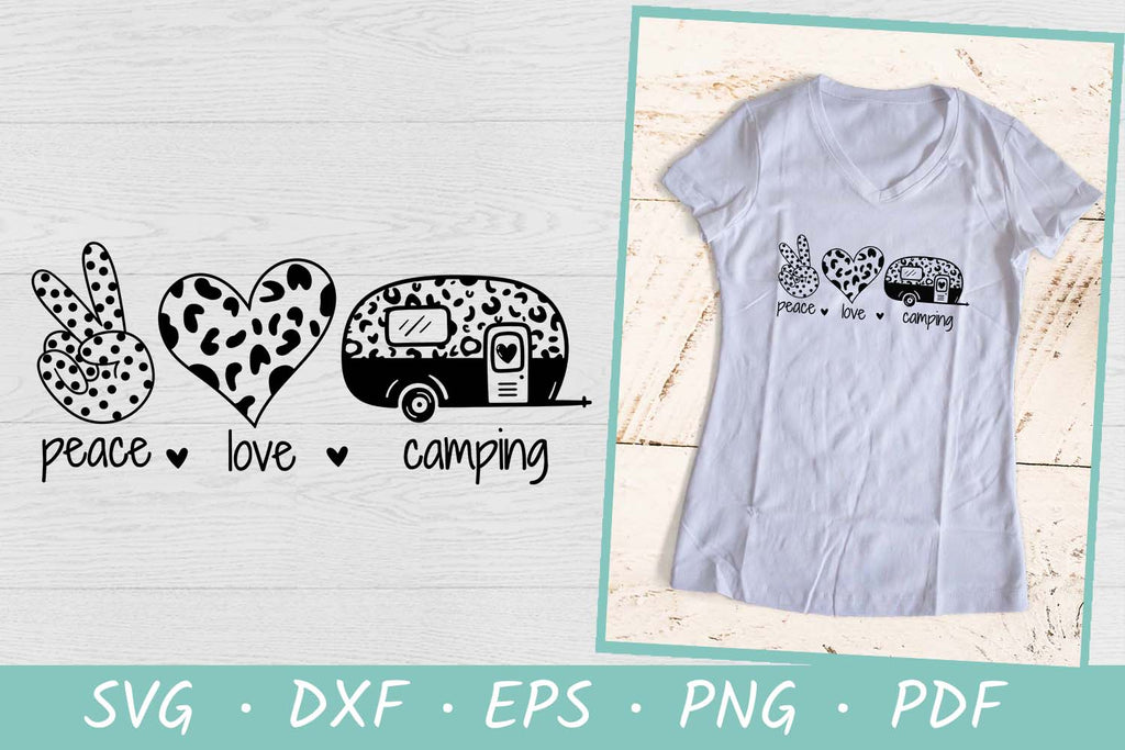 Peace Love Camping | Camper SVG | Leopard print - So Fontsy