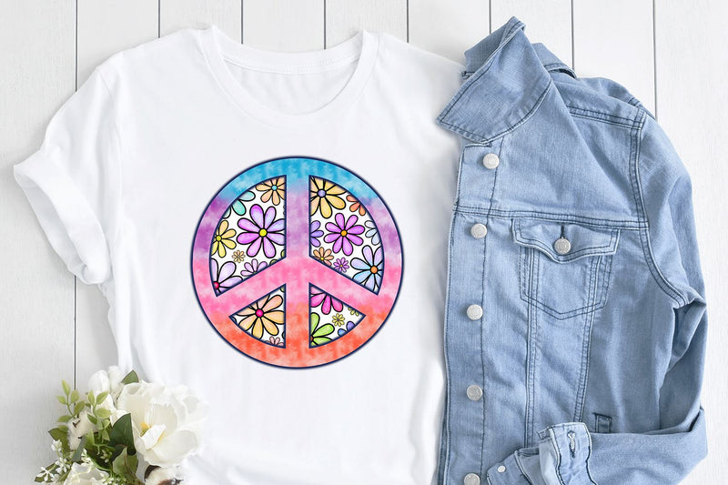Peace Sign with Flowers PNG for Sublimation - So Fontsy