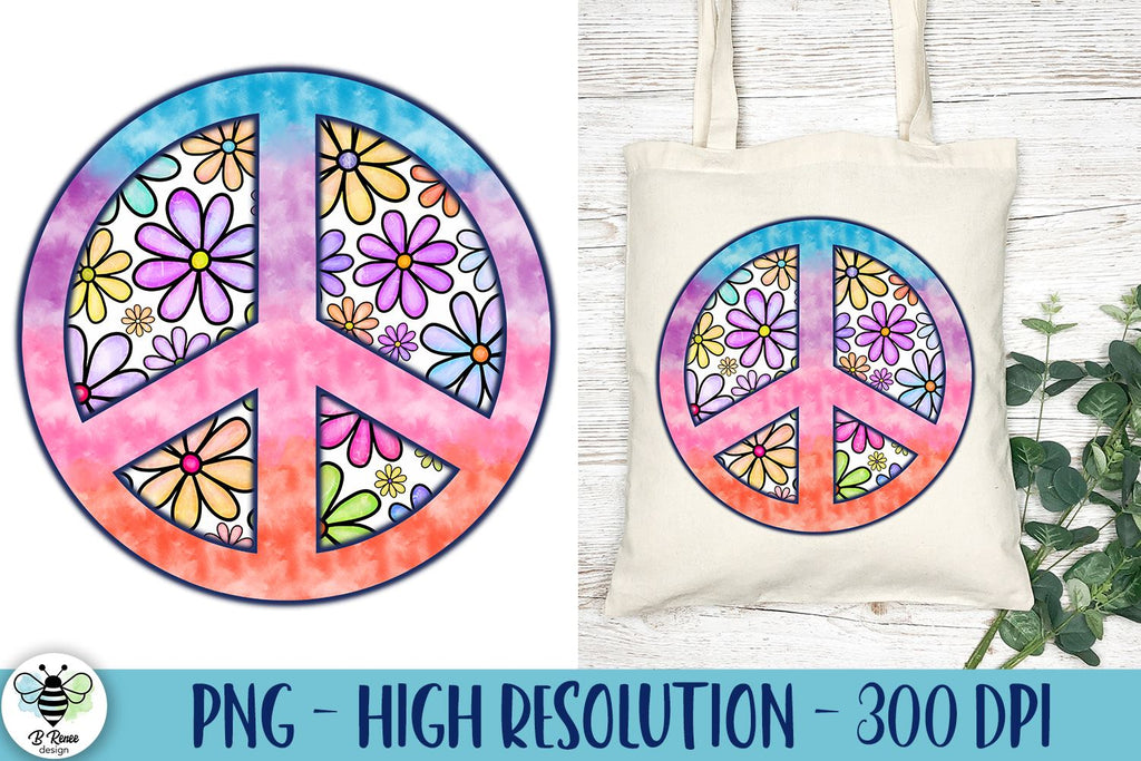 Peace Sign with Flowers PNG for Sublimation - So Fontsy
