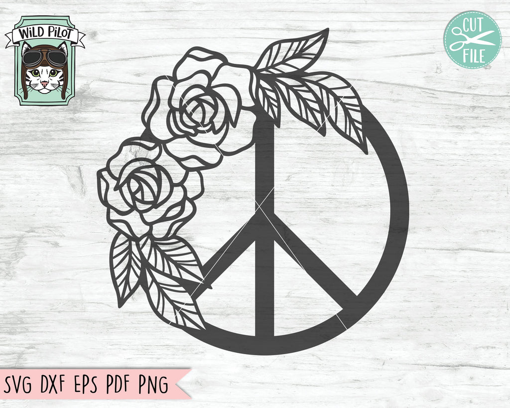 Peace Symbol With Flowers SVG Cut File - So Fontsy