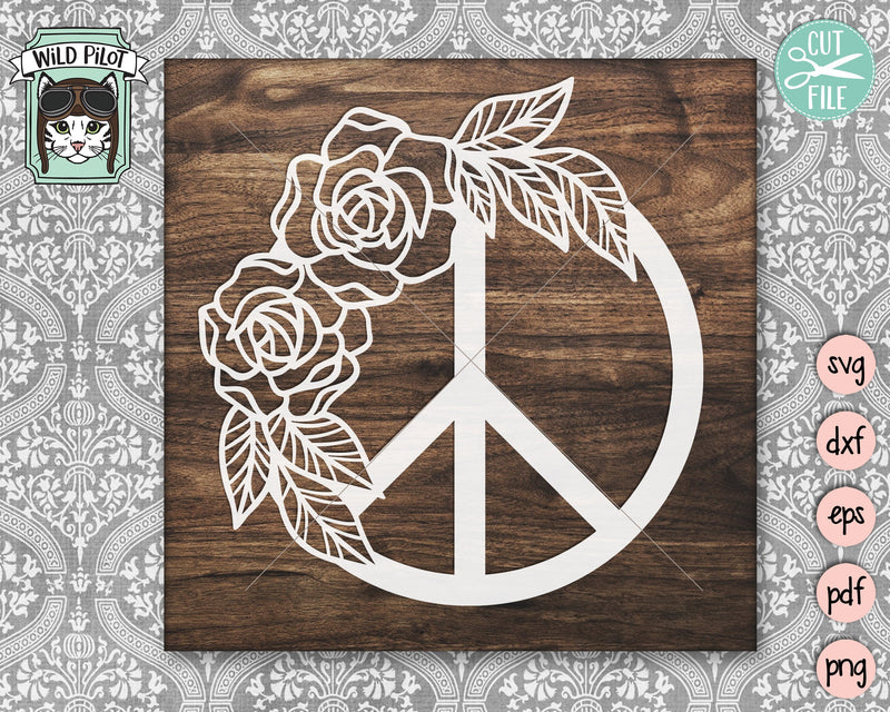Peace Symbol With Flowers SVG Cut File - So Fontsy