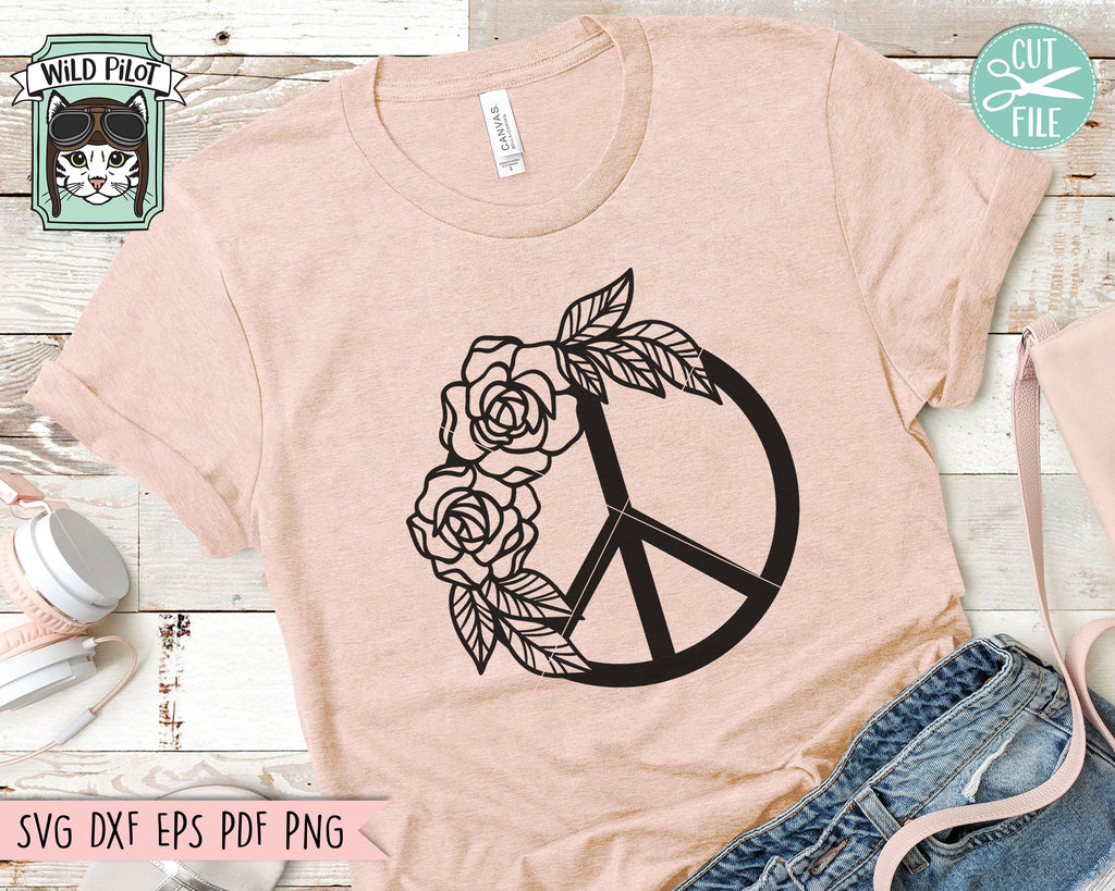 Peace Symbol With Flowers SVG Cut File - So Fontsy